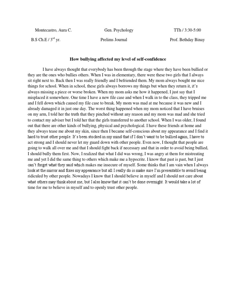 How Bullying Affected My Level of Self-Confidence | PDF