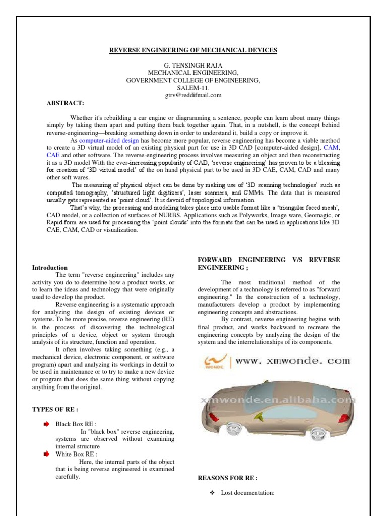 Reverse Engineering in CAD | PDF | Computer Aided Design | 3 D Modeling