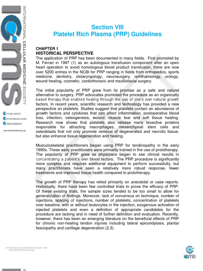 370 - Section 10 - Platelet Rich Plasma (PRP) Guidelines | PDF | White ...