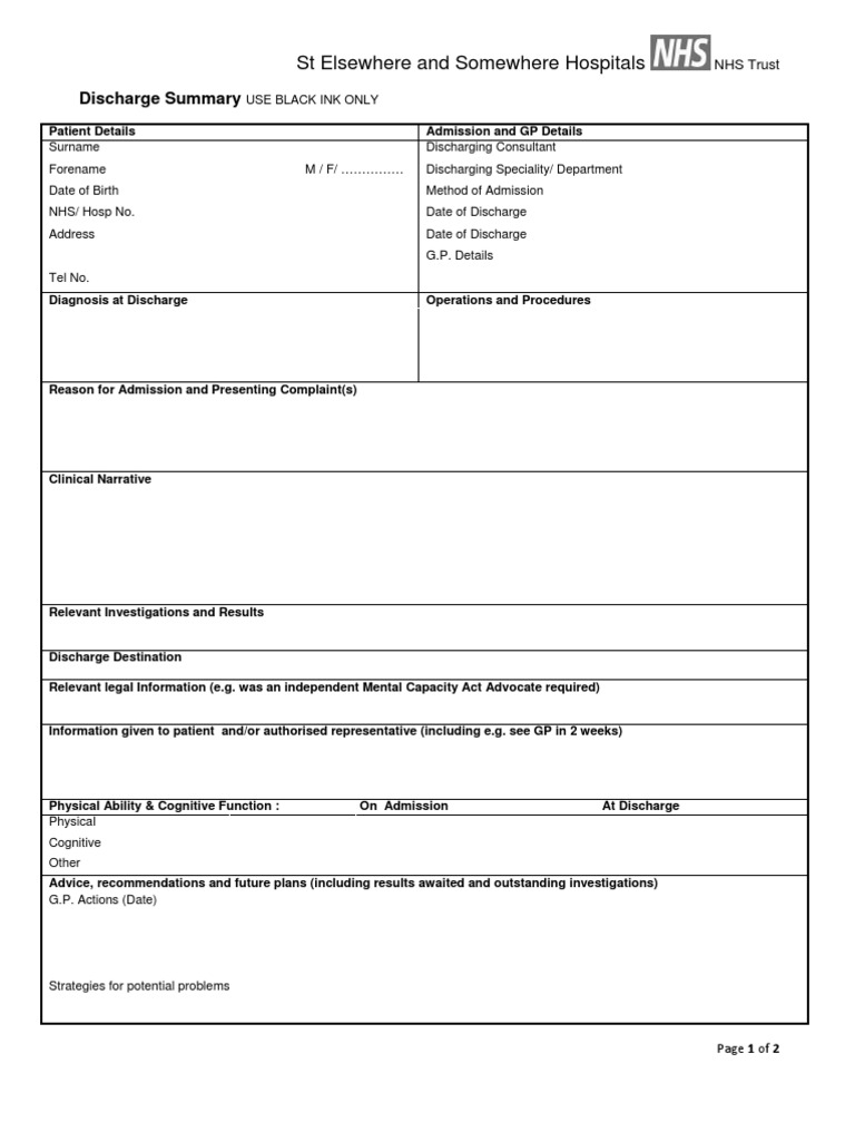 St Elsewhere and Somewhere Hospitals: Discharge Summary