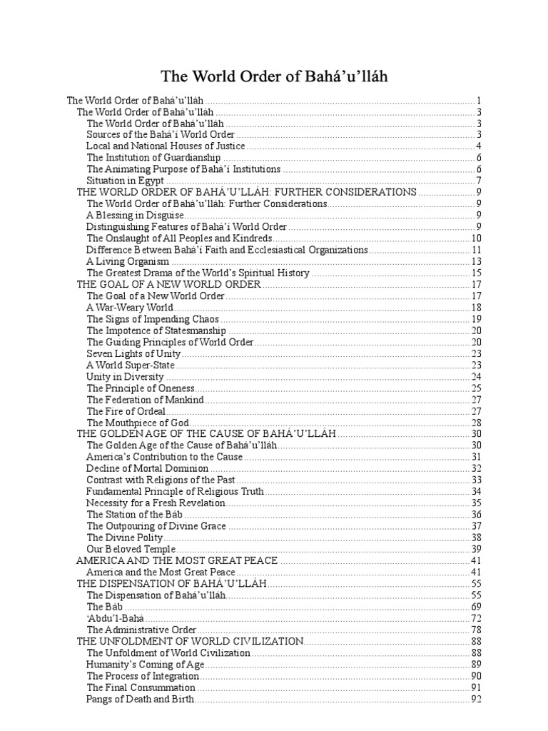 The World Order of Bahá'u'lláh | PDF | Bahá'í Faith | Religious Faiths