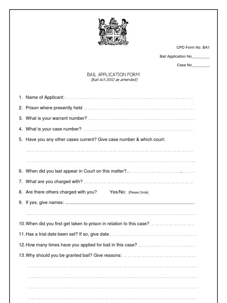 Bail Application Form | PDF | Bail | Criminal Law