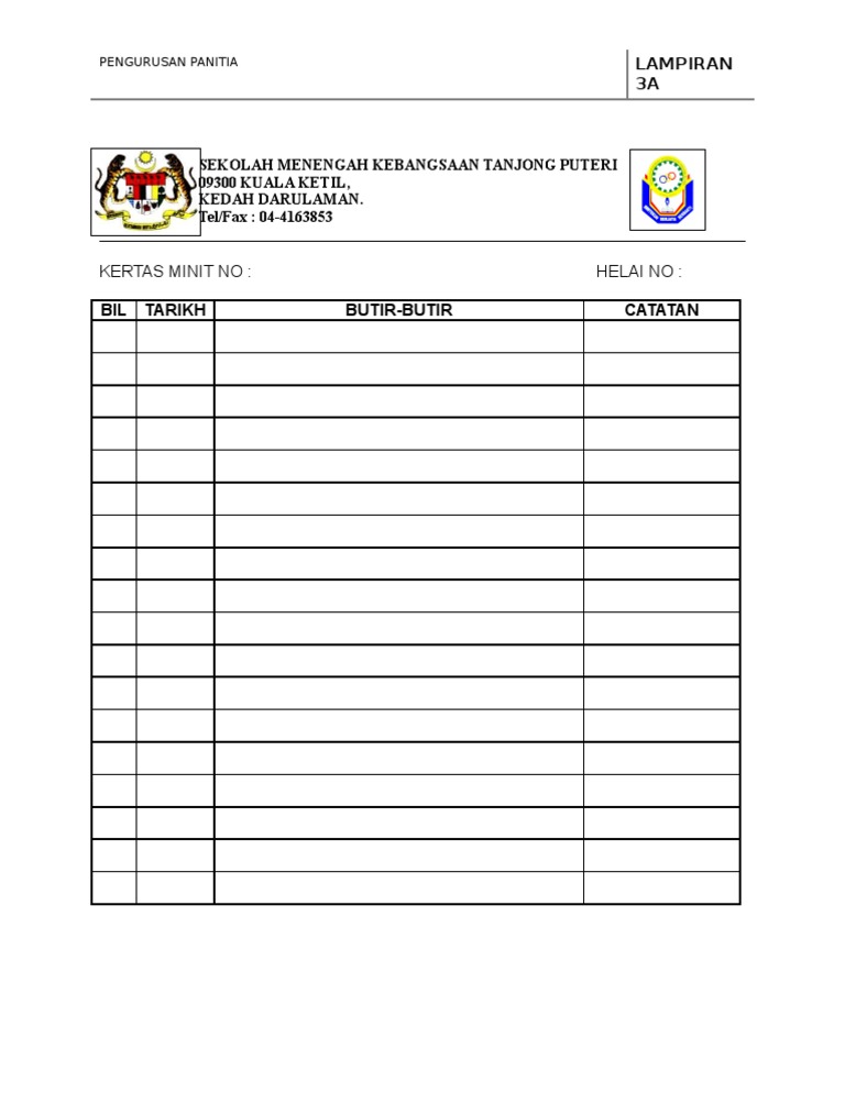 Lampiran 3A Contoh Kertas Minit | PDF