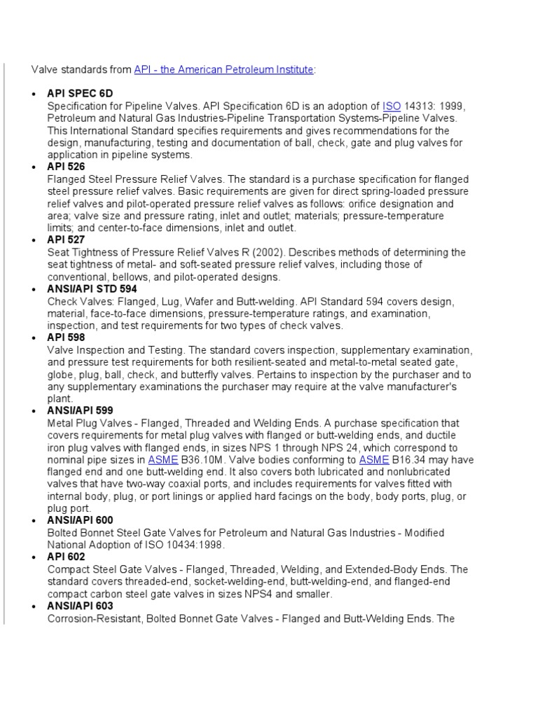 Api Spec 6D: API - The American Petroleum Institute | PDF | Valve | Pipe (Fluid Conveyance)