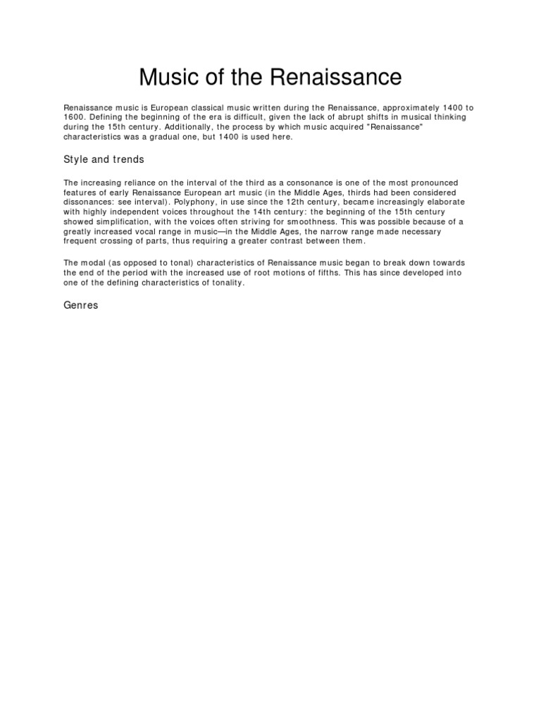 Music of The Renaissance | PDF | Classicism | Classical And Art Music ...