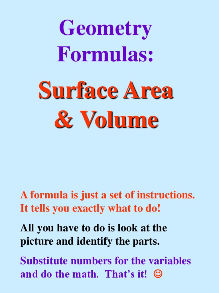 Geometry Surface Area & Volume Formulas | PDF | Area | Surface Area