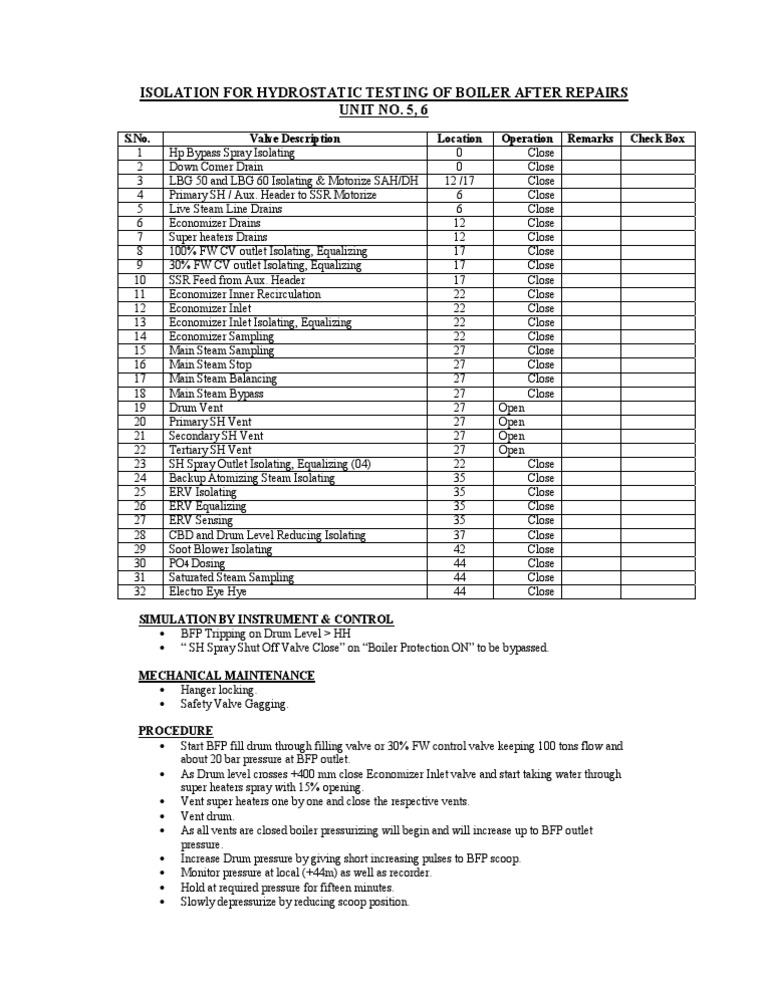 Boiler Hydrostatic Testing Isolation Guide | PDF | Technology & Engineering