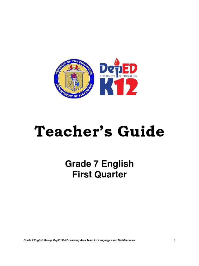 Teacher's Guide: Grade 7 English First Quarter | PDF | Stress ...