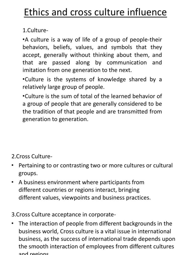 Ethics and Cross Culture Influence | PDF | Value (Ethics) | Business Ethics