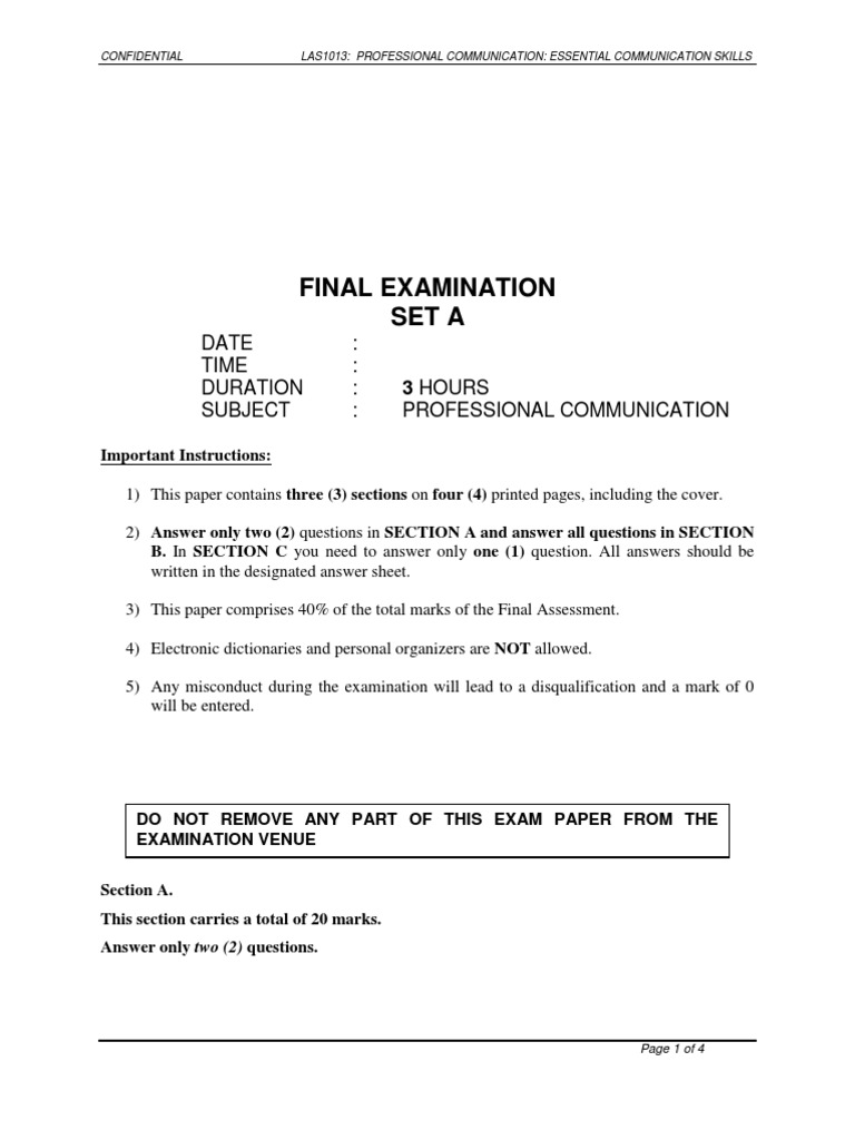 Final Examination Professional Comm | PDF | Public Speaking | Test ...