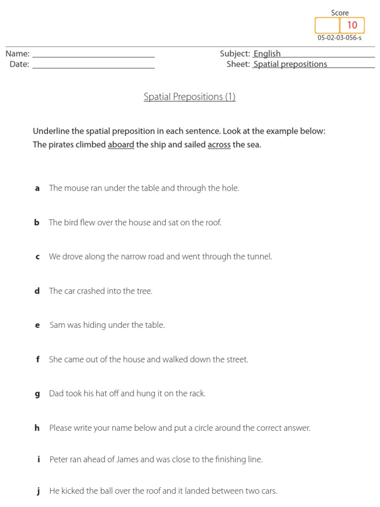 Spatial Preposition - English Worksheet For Primary/elementary Students ...