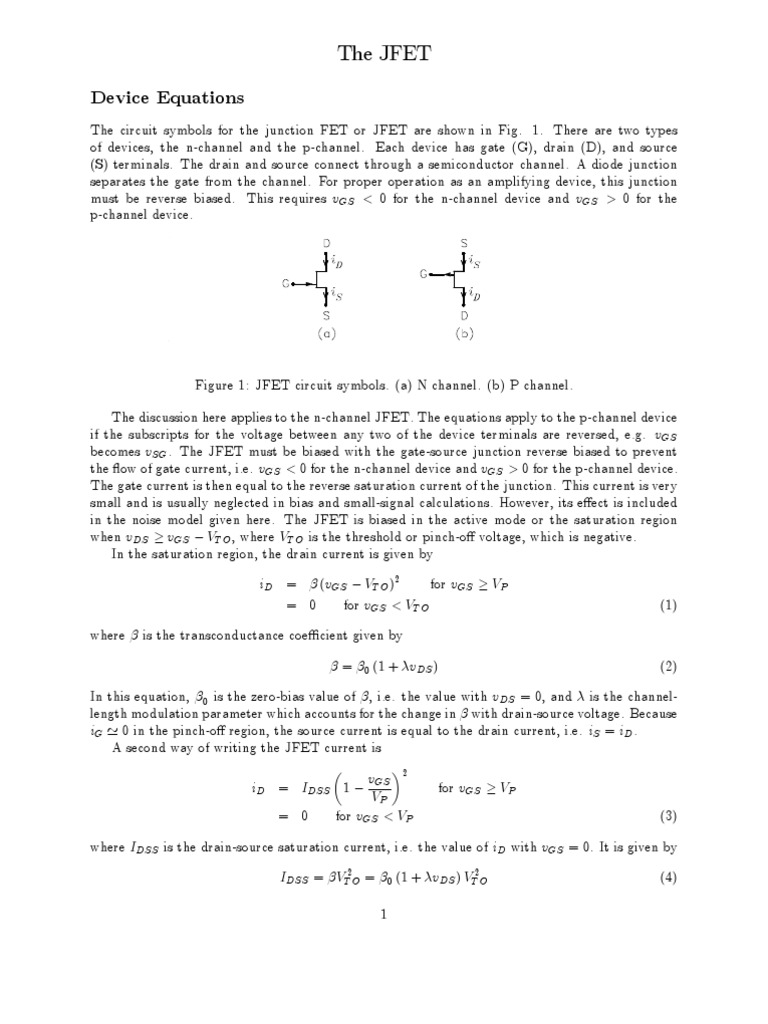 The Jfet: Device Equations | PDF | Field Effect Transistor | Semiconductors