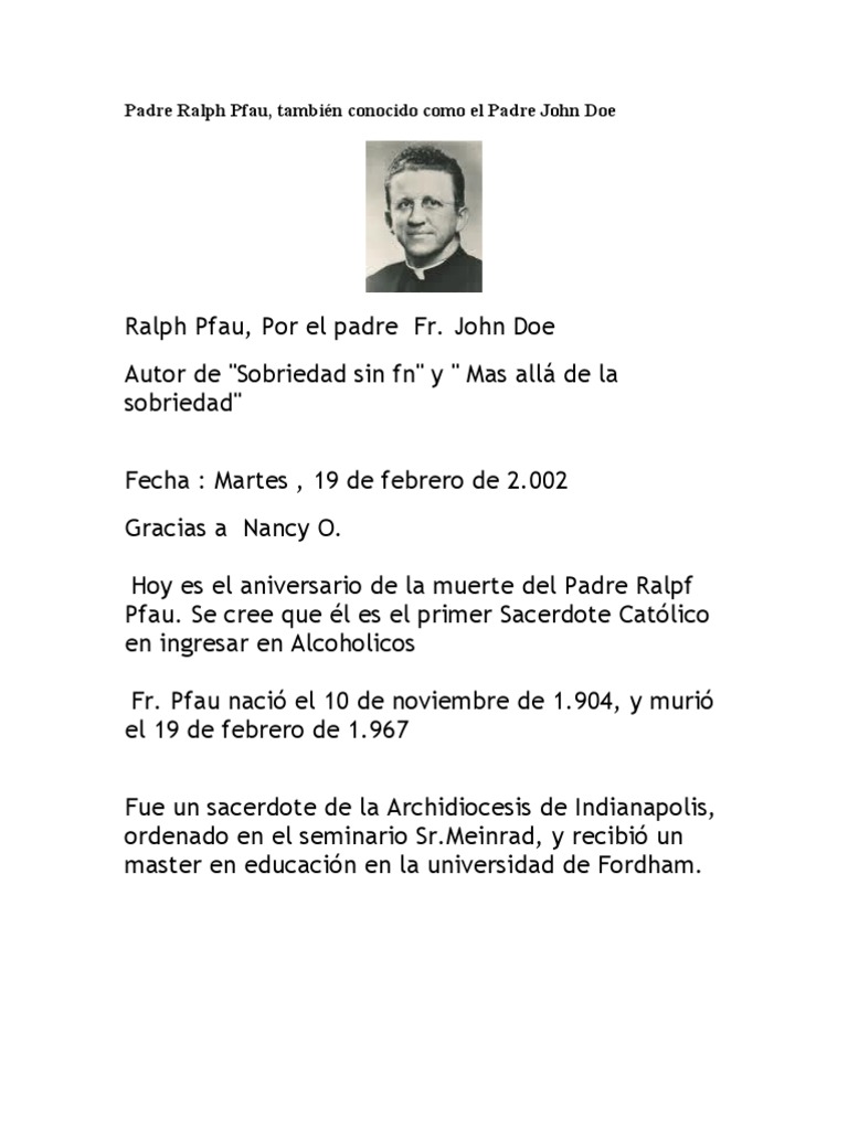 Padre Ralph Pfau | PDF | Sacerdote | Bill W.