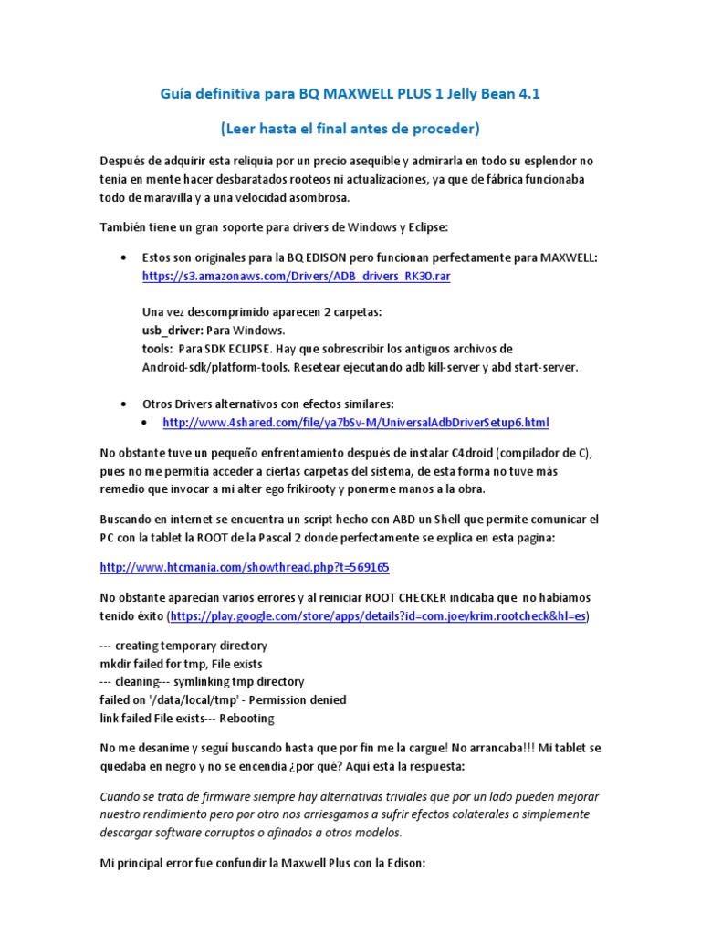 Guia Definitiva para BQ MAXWELL PLUS 1 Jelly Bean 4 | PDF | Tableta | Microsoft Windows