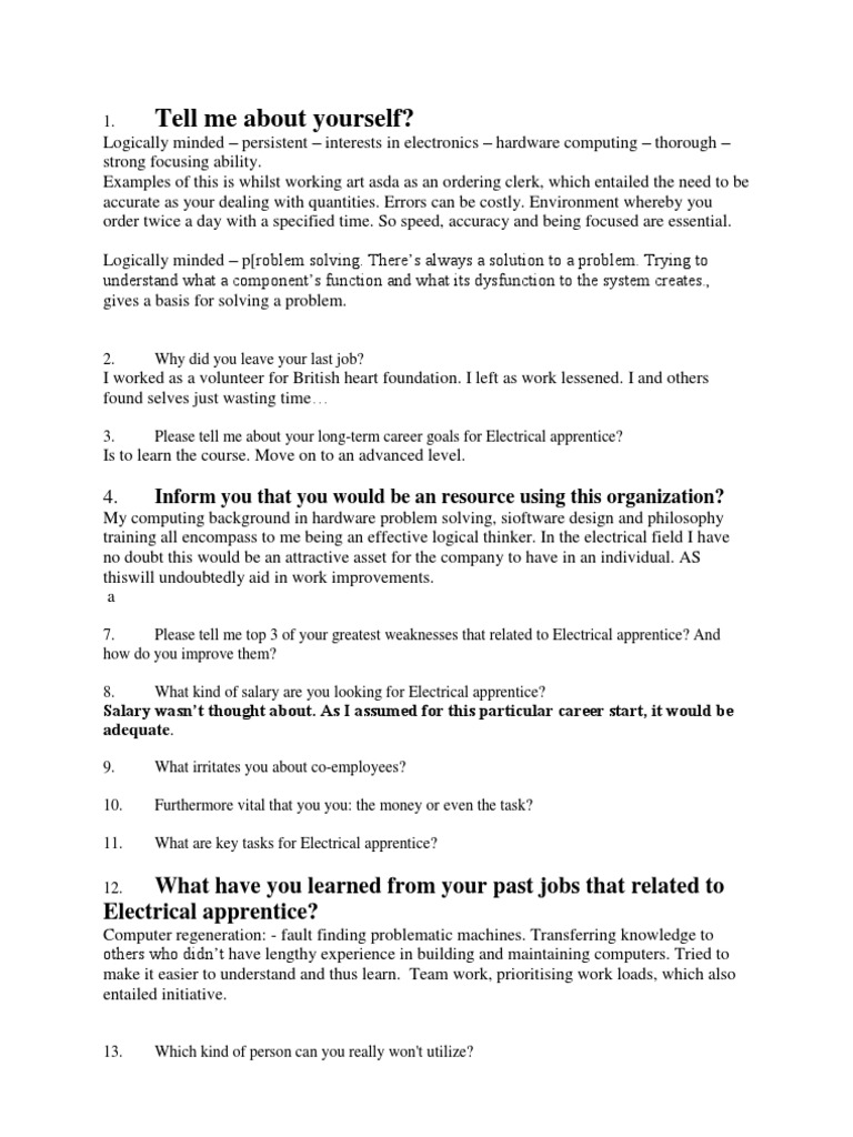 Interview Questions | PDF | Apprenticeship | Cognition
