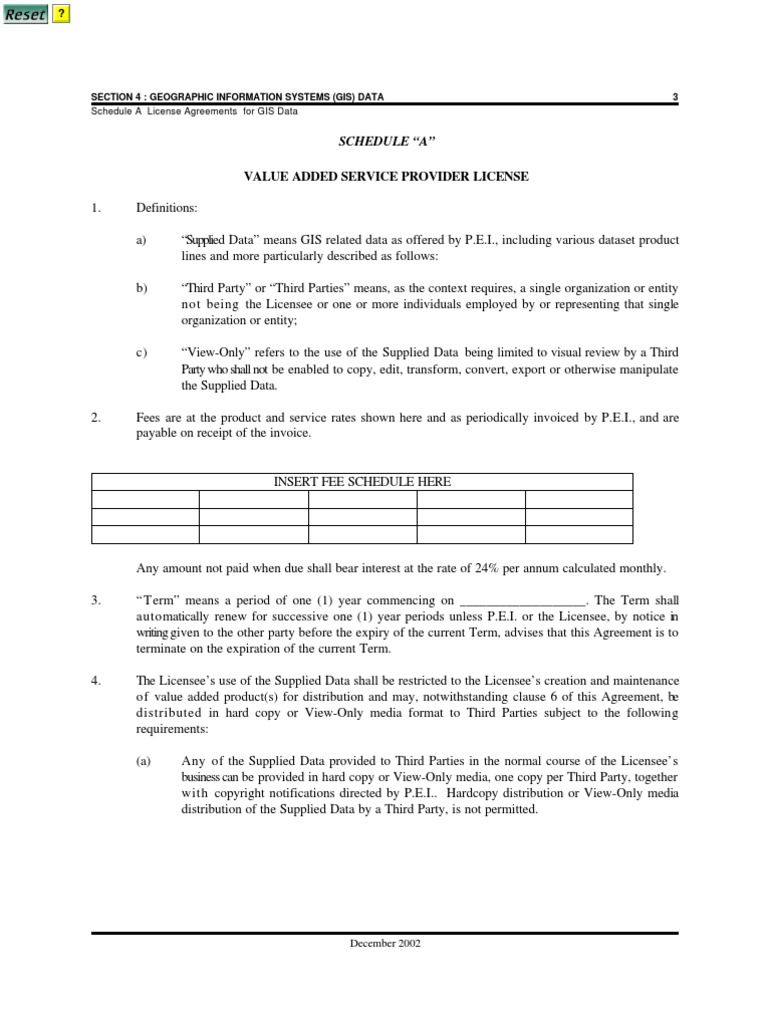 Value Added Service Provider License: Schedule A License Agreements For ...