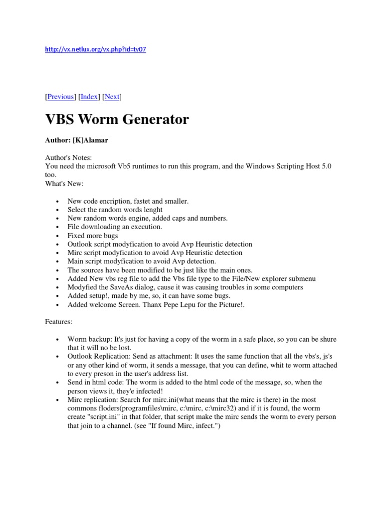 VBS Worm Generator | PDF | Software Bug | Computer File