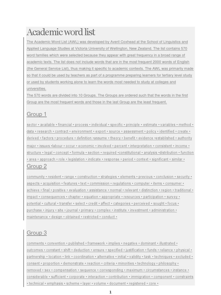 Academic Word List | PDF | Linguistics | Cognitive Science