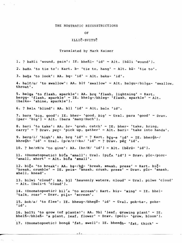 Kaiser - The Nostratic Reconstructions of Illič-Svityč | PDF ...