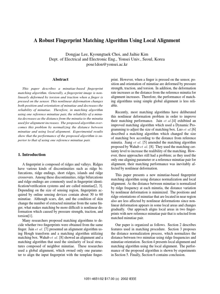 A Robust Fingerprint Matching Algorithm Using Local Alignment | PDF | Coordinate System | Angle
