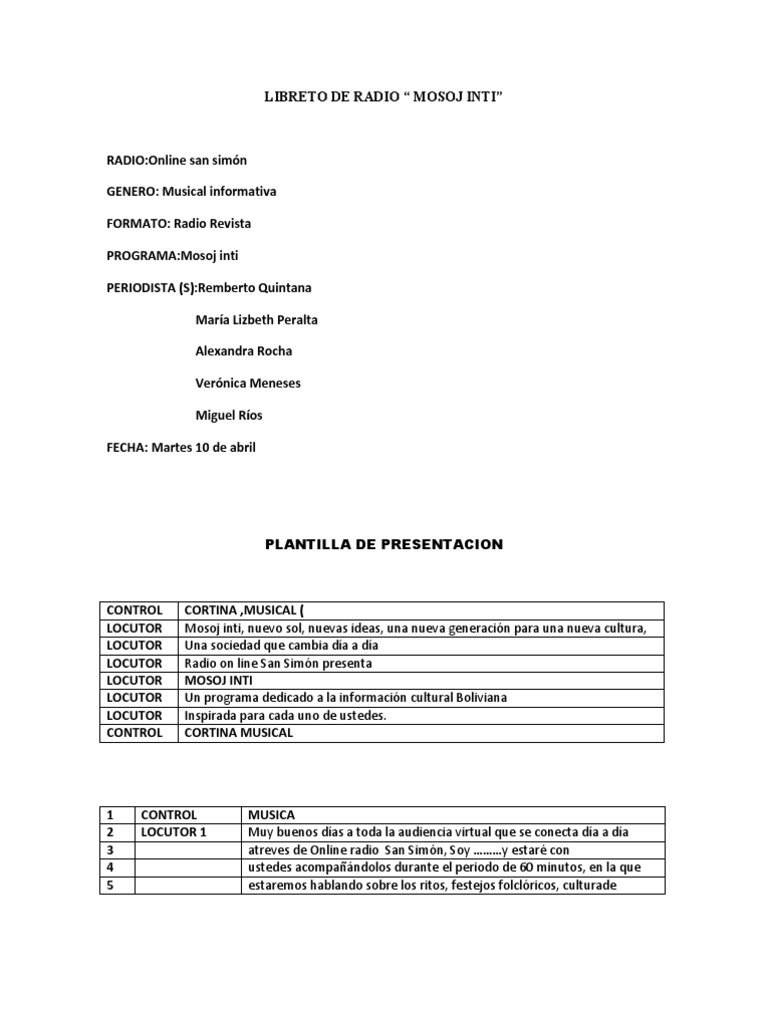 Libreto de Radio 2012 Terminado | PDF | Bolivia | Sociedad