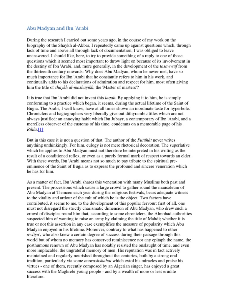 Abu Madyan and Ibn Arabi by Claude Addas | PDF | Sufism | Monotheistic ...