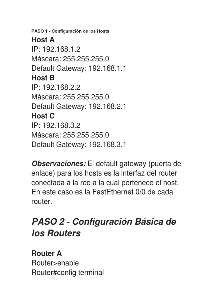 PASO 2 - Configuración Básica de Los Routers: Host A | PDF