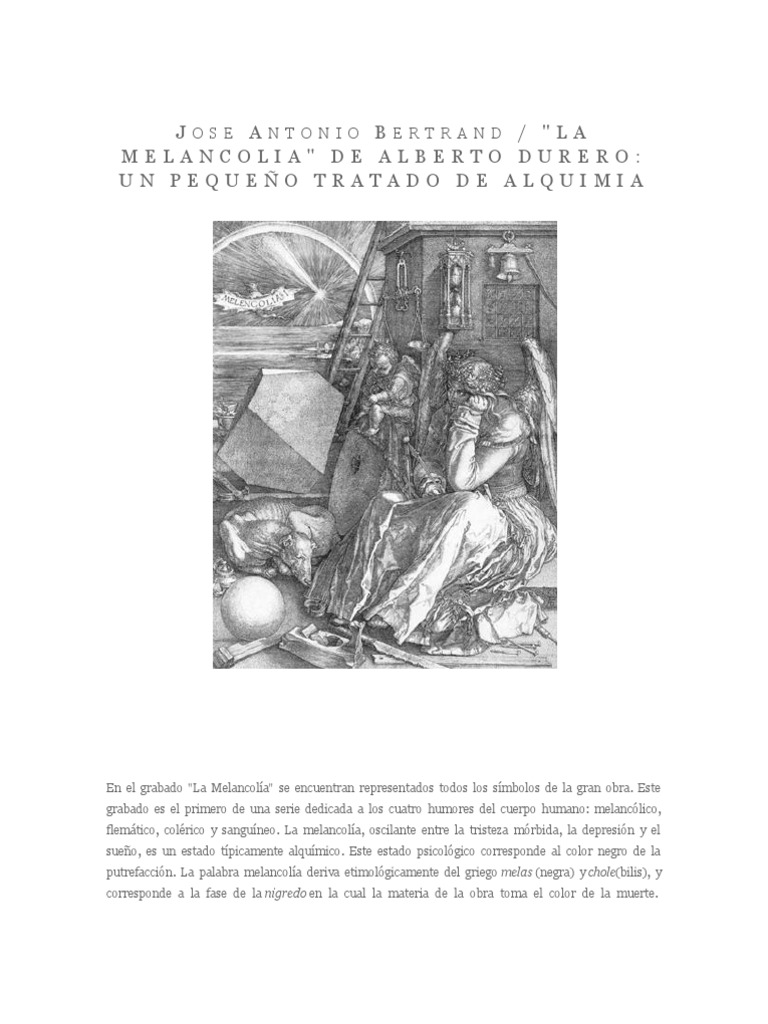 Melancolia de Alberto Durero - Analisis de Jose Antonio Bertrand | PDF ...
