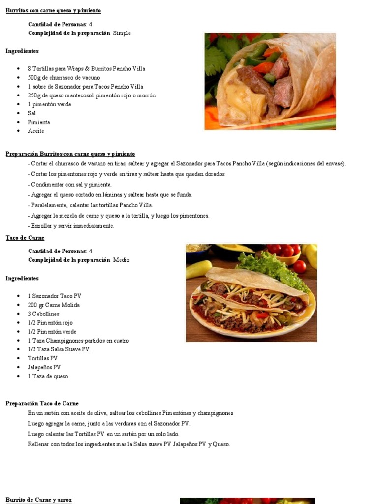 Recetas Mexicanas Tacos Burritos Etc Pdf Taco Pimenton