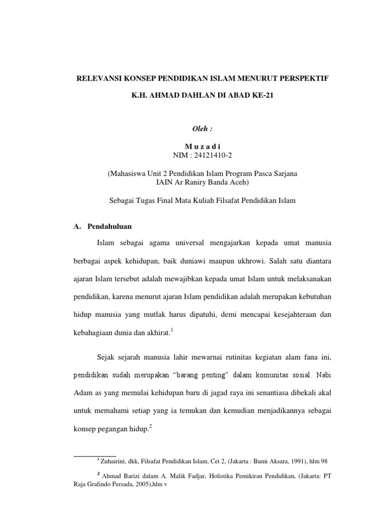 Konsep Pendidikan Islam Menurut Perspektif KH. Ahmad Dahlan | PDF