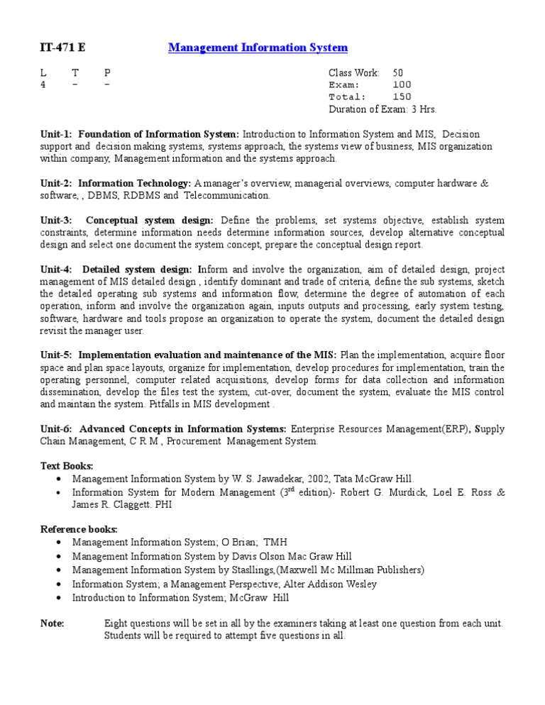 Mis Syllabus | PDF | Management Information System | Information System