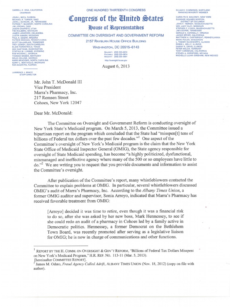 House Letter To Assemblyman McDonald | PDF