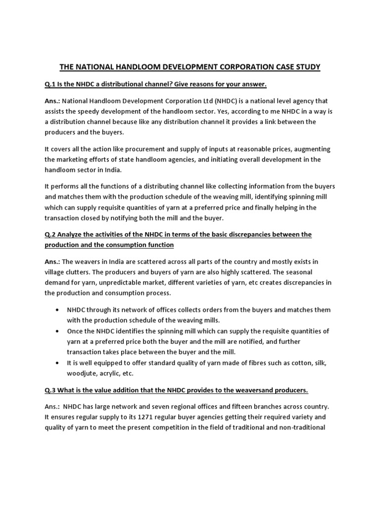 The National Handloom Development Corporation Case Study | PDF | Weaving | Loom