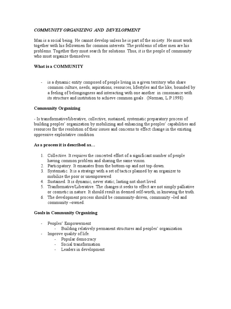 Community Organizing and Development | PDF | Community Organizing ...
