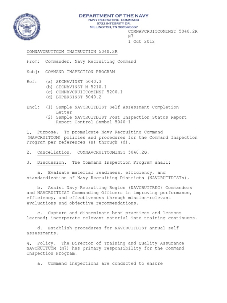 NRC Command Inspection Program 5040.2R | PDF | Inspector | Evaluation