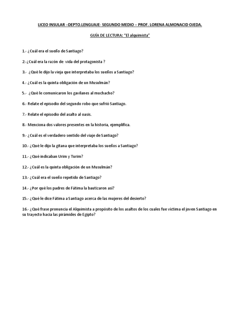 Guía de lectura: El alquimista | PDF