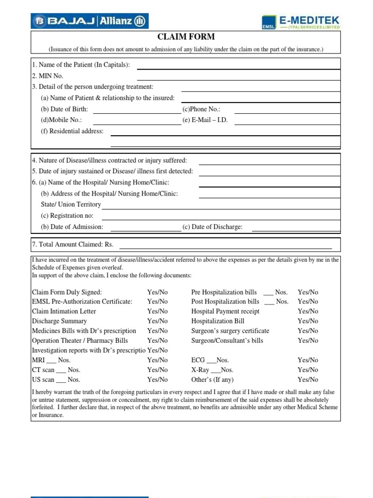Claim Form - IPD | Hospital | Patient