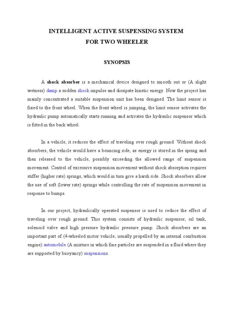 Intelligent Active Suspensing System For Two Wheeler | PDF | Suspension ...