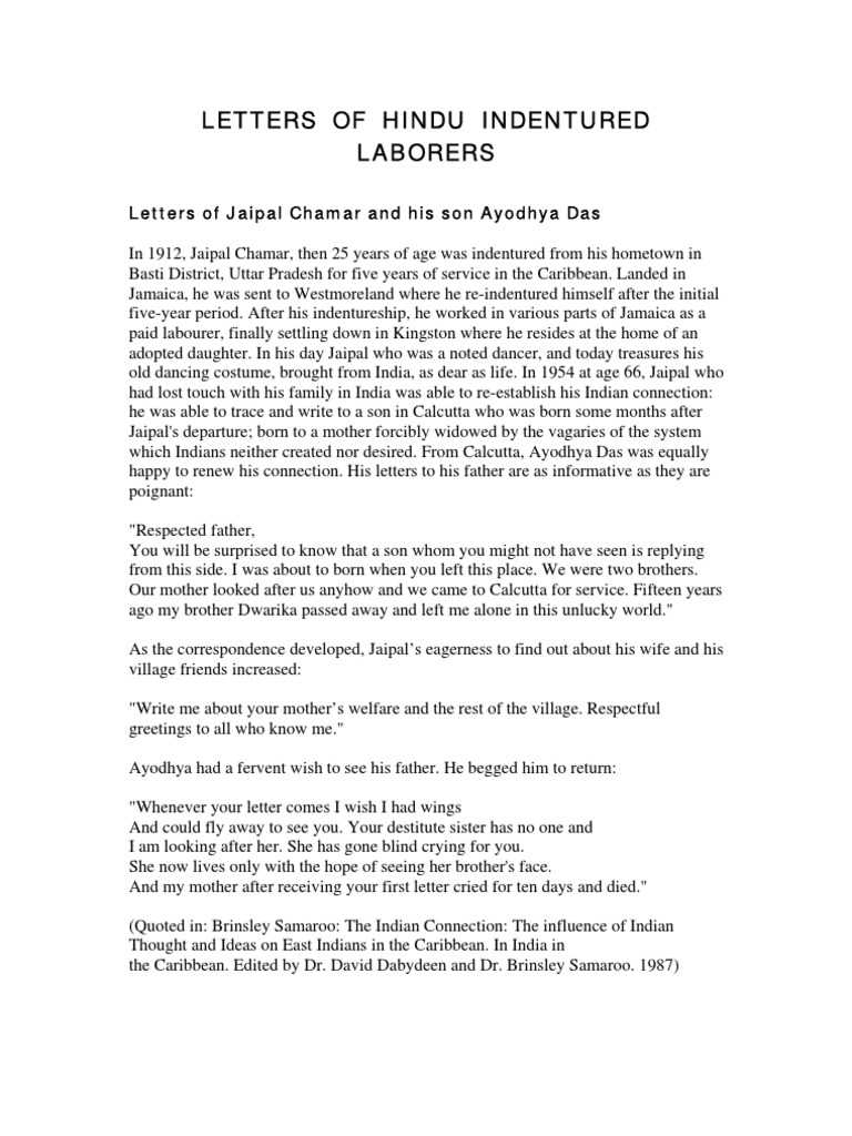 Letters of Hindu Indentured Laborers | PDF | Slavery | Religion And Belief