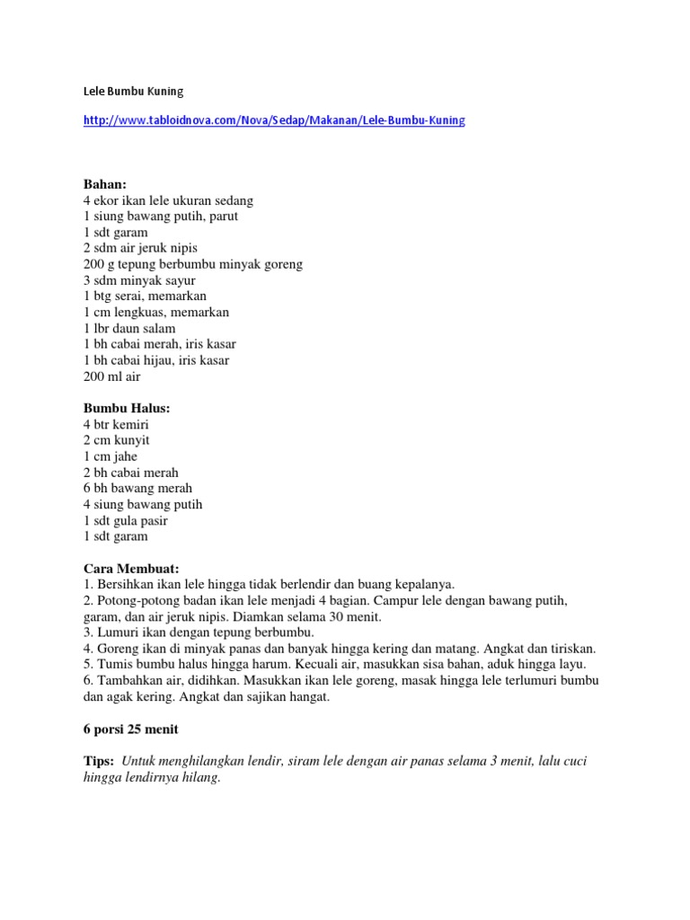 Resep Lele Bumbu Kuning Sederhana | PDF