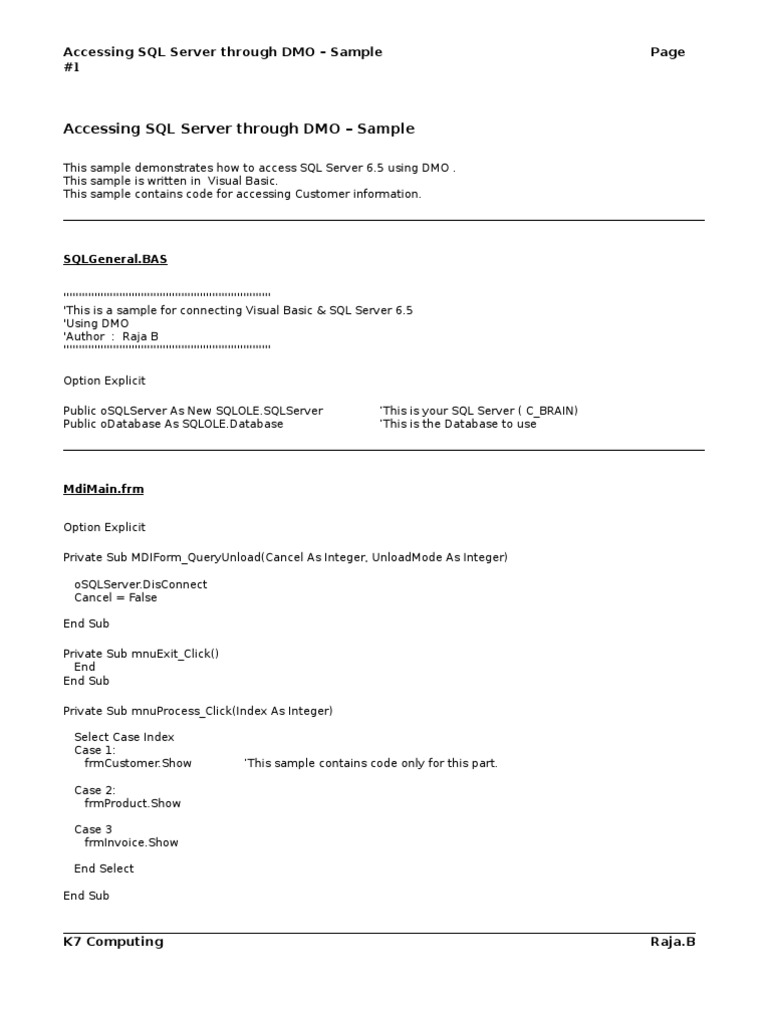 Accessing SQL Server Through DMO | PDF | Microsoft Sql Server | Boolean Data Type