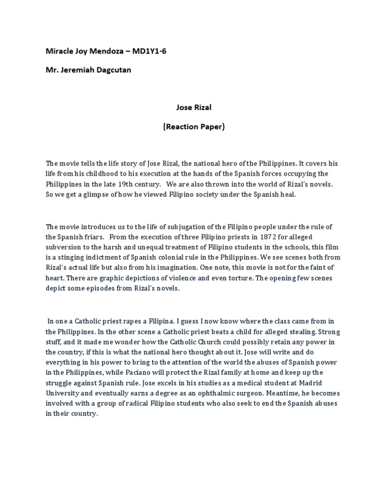 Jose Rizal (Reaction Paper) | PDF