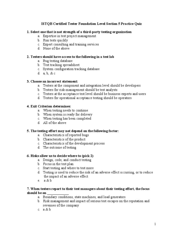 ISTQB CTFL Section 5 Practice Quiz | PDF | Business | Computers