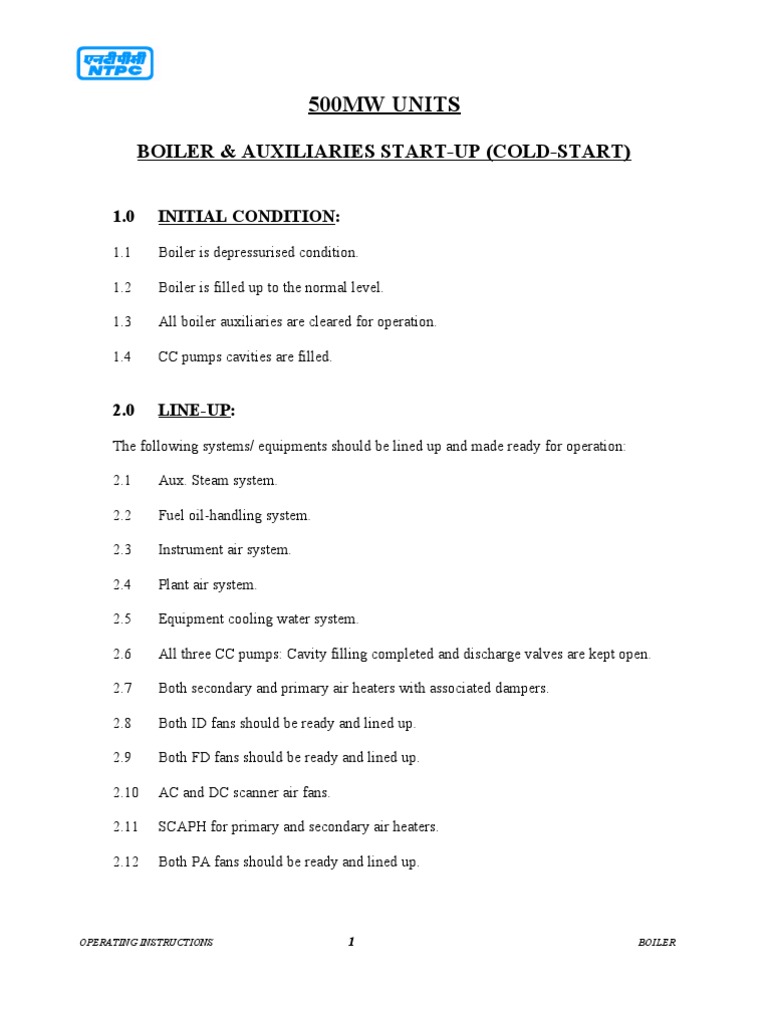 500mw Boiler Operating Instructions | PDF | Boiler | Mechanical Fan