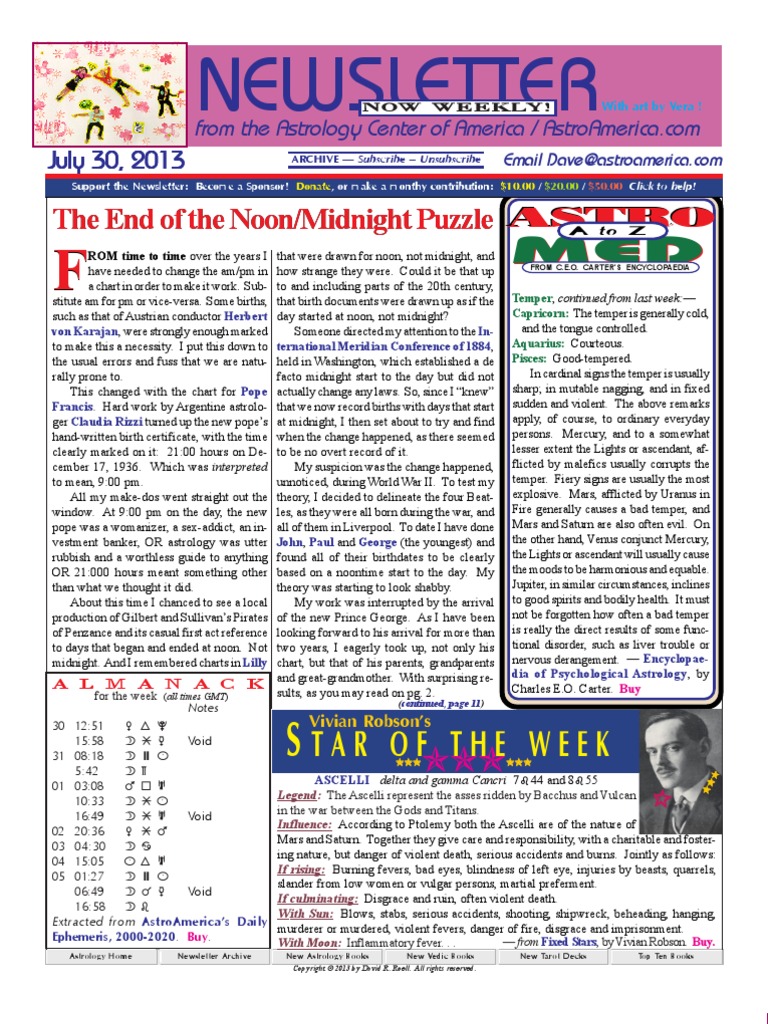 Astroamerica Newsletter Dated July 30, 2013 | PDF | Planets In ...