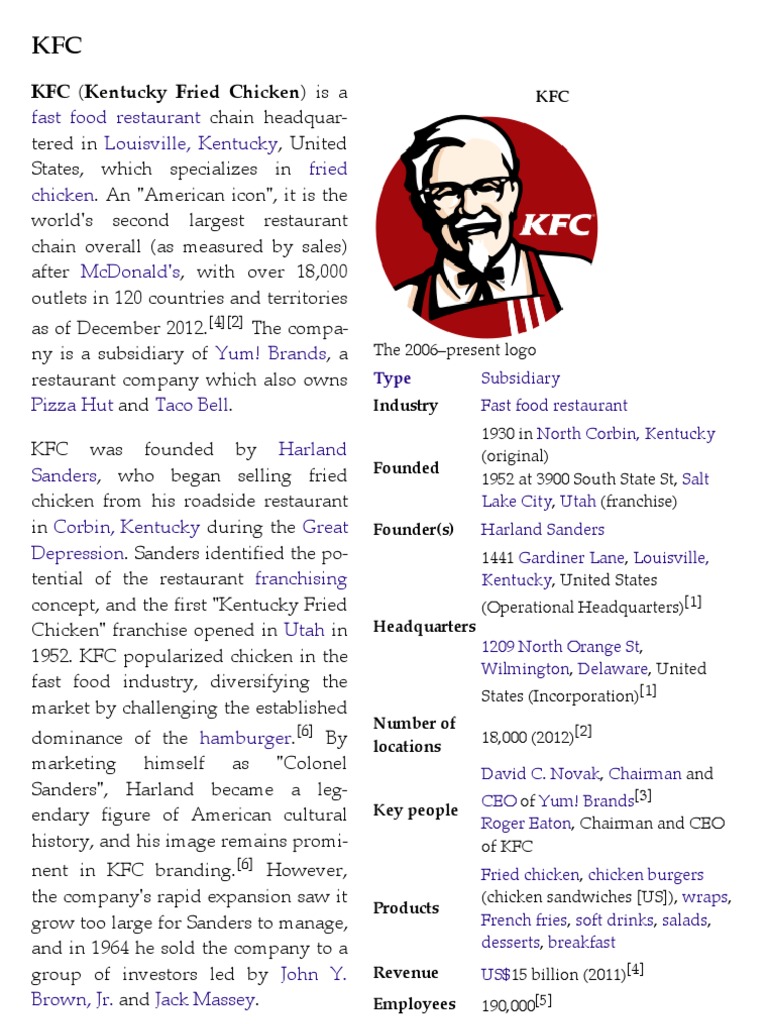 KFC - Wikipedia, The Free Encyclopedia | PDF | Food And Drink | Food ...