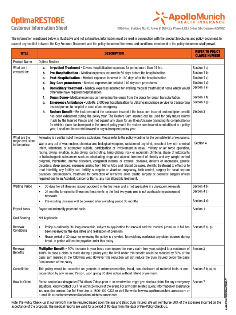 OptimaRESTORE Health Insurance Overview | PDF | Insurance | Hiv/Aids