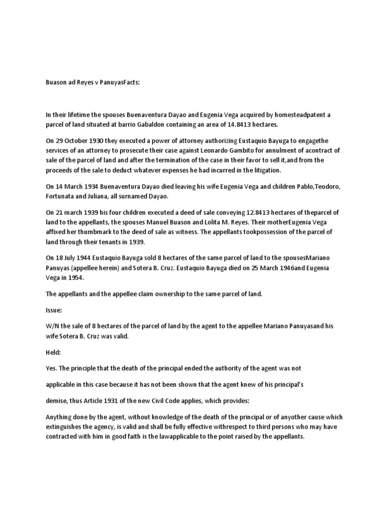 Buason and Reyes V Panuyas | PDF | Civil Law (Common Law) | Common Law