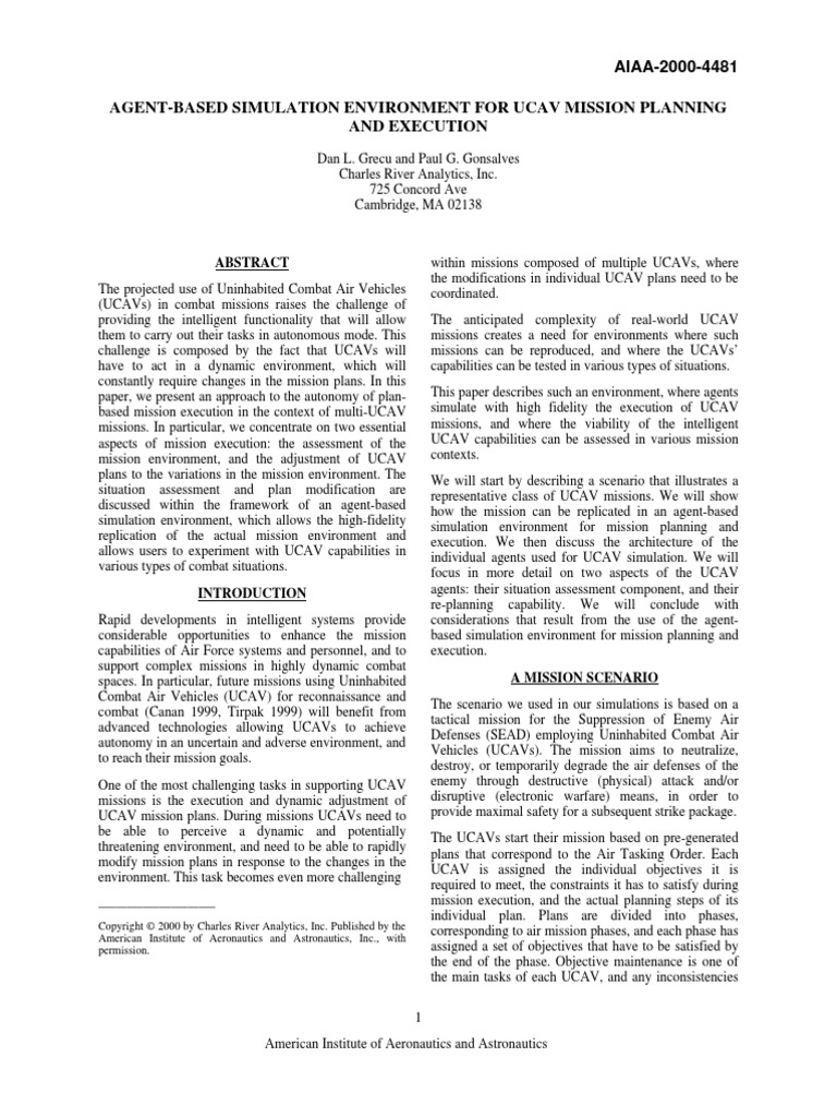 Agent-Based Simulation Environment For Ucav Mission Planning and Execution | PDF | Agent Based ...