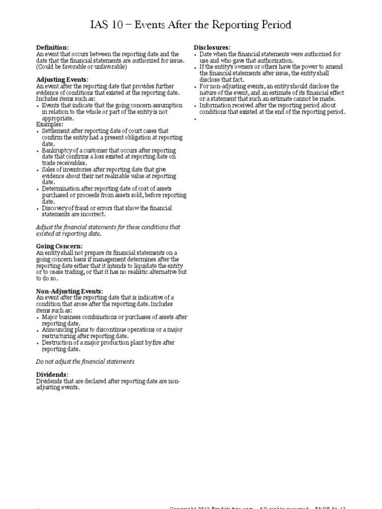 IAS 10 - Events After The Reporting Period | PDF | Going Concern ...